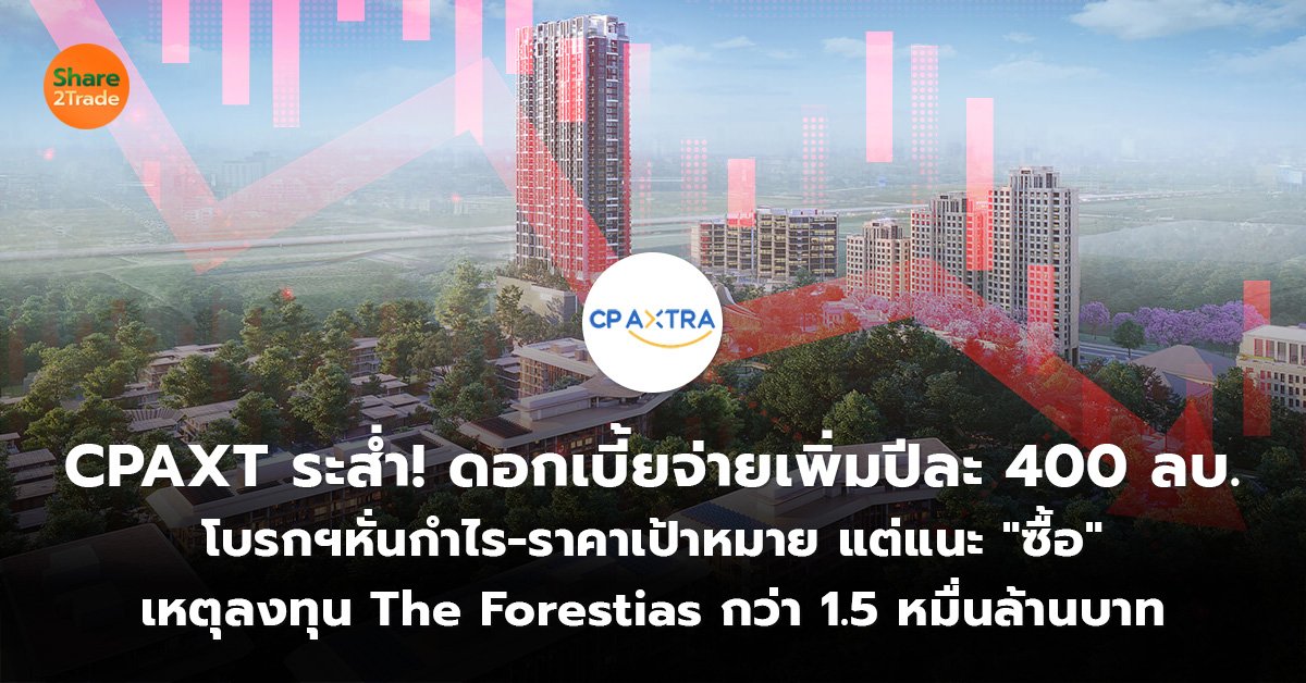 CPAXT ระส่ำ! ดอกเบี้ยจ่ายเพิ่มปีละ 400 ลบ. โบรกฯหั่นกำไร-ราคาเป้าหมาย แต่แนะ "ซื้อ" เหตุลงทุน ...